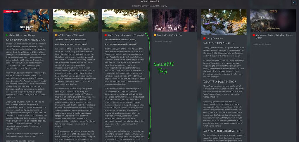 Add a collapse description button to "my games" page for story-tellers ...